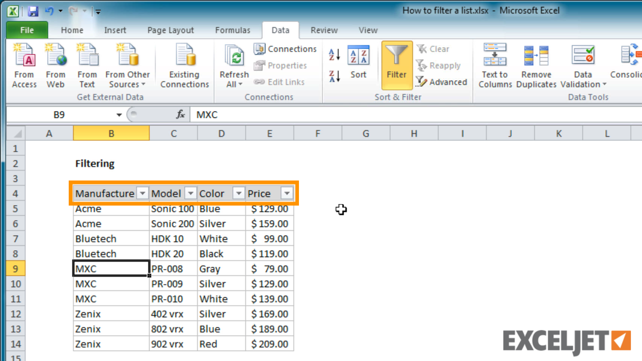Excel Tutorial How To Filter A List
